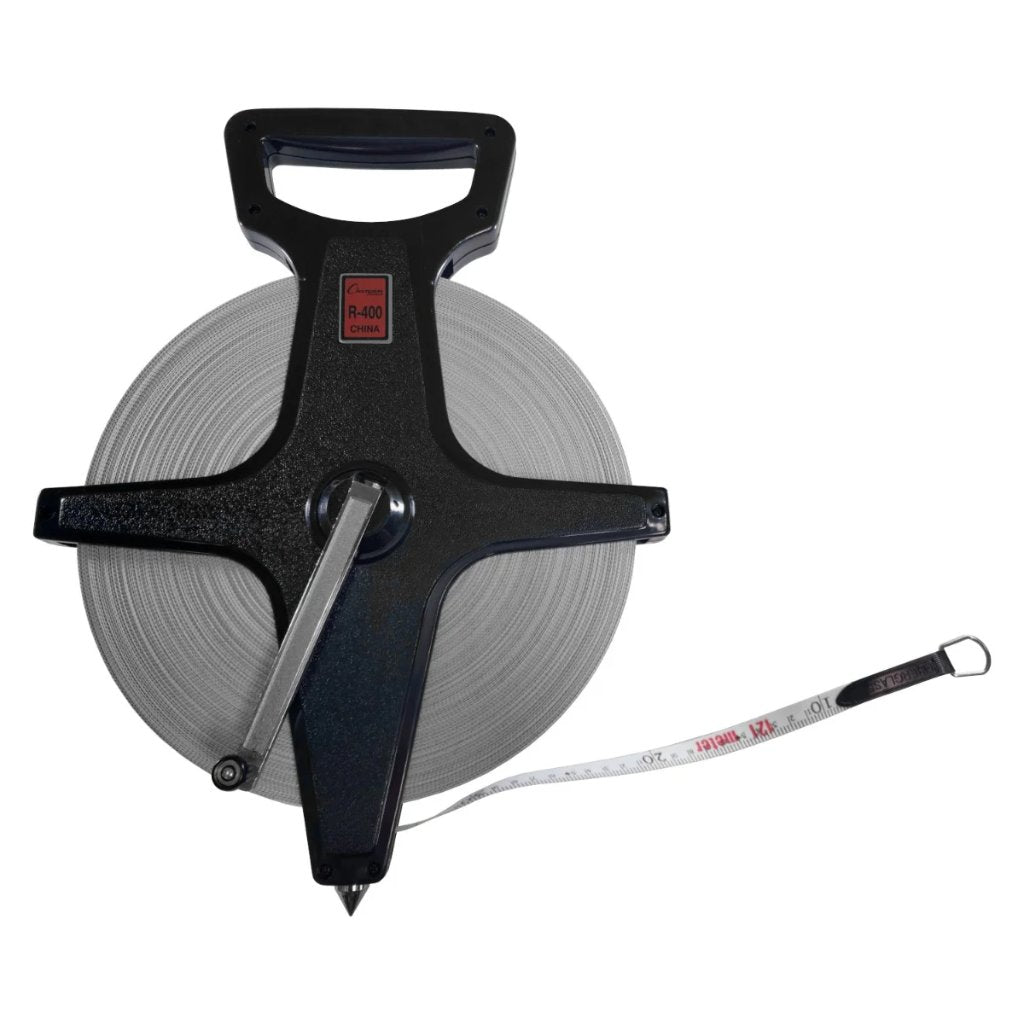 400' Open Reel Tape Measure – Fiberglass Measuring Tape for Sports & F